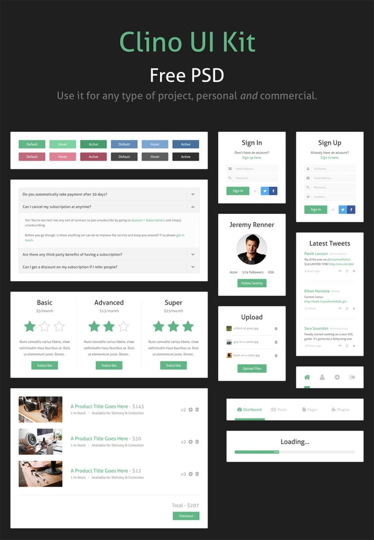 Clino UI Kit (Free PSD) – Inspirational Pixels