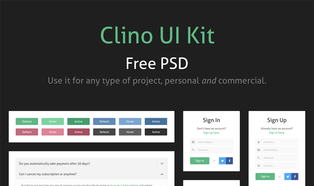 Clino UI Kit (Free PSD) – Inspirational Pixels